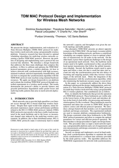 Pdf Tdm Mac Protocol Design And Implementation For Wireless Mesh Networks