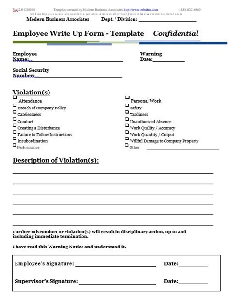 Free Printable Employee Write Up Form MS Word TemplateData