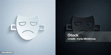 종이 컷 드라마 연극 마스크 아이콘 회색과 검은 색 배경에 격리 종이 아트 스타일 벡터 Theatrical Performance에 대한 스톡 벡터 아트 및 기타 이미지