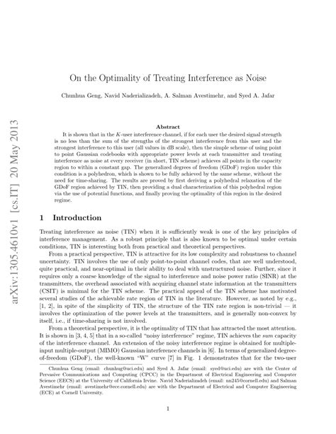 Pdf On The Optimality Of Treating Interference As Noise