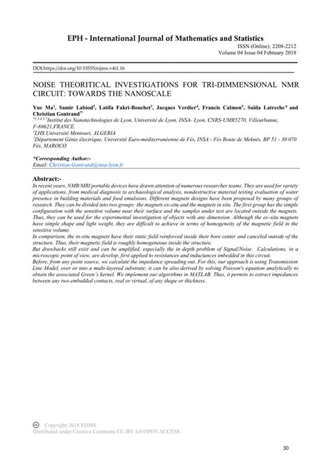 PDF NOISE THEORITICAL INVESTIGATIONS FOR TRI DIMMENSIONAL NMR CIRCUIT TOWARDS THE NANOSCALE