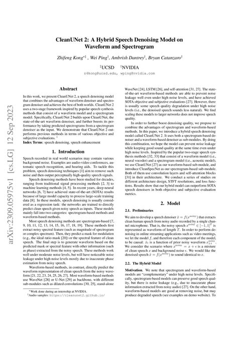 CleanUNet A Hybrid Speech Denoising Model On Waveform And Spectrogram DeepAI