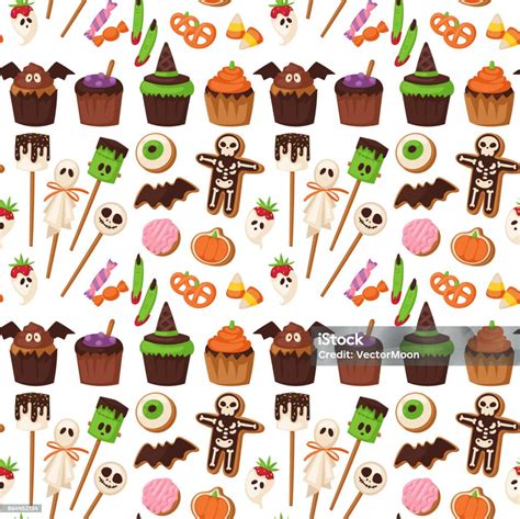 할로윈 쿠키 원활한 패턴 배경 음식 밤 케이크 파티 핼 사탕 벡터 일러스트 레이 션 10월에 대한 스톡 벡터 아트 및 기타 이미지 10월 가을 건강관리와 의술