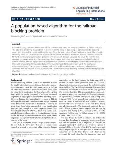 Pdf Original Research Open Access A Population Based Algorithm · An Operating Plan