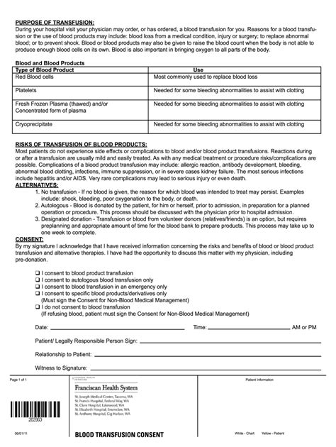 Printable Blood Transfusion Consent Form Printable Forms Free Online