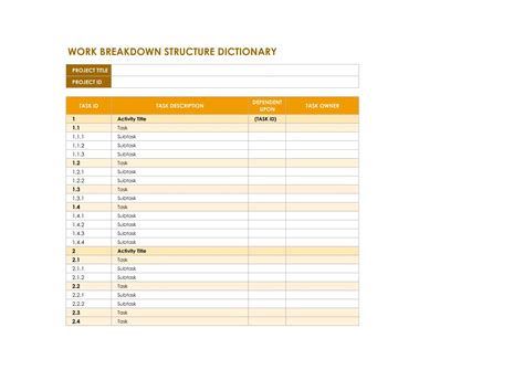 Free Printable Work Breakdown Structure Templates Word Excel