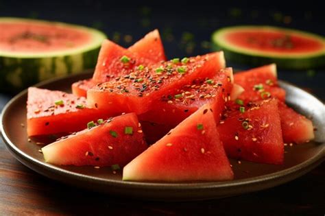 Watermelon Slices With A Drizzle Of Raspberry Sauce Premium Ai Generated Image