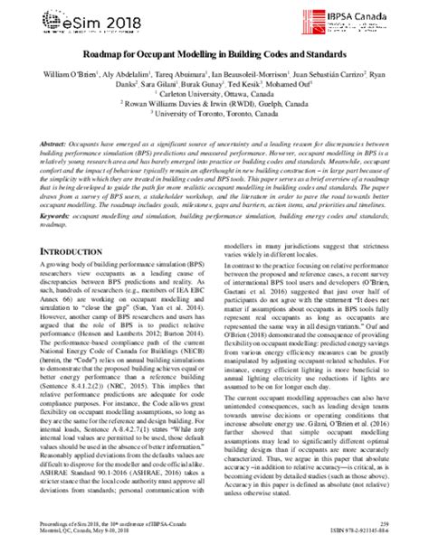 Pdf Roadmap For Occupant Modelling In Building Codes And Standards