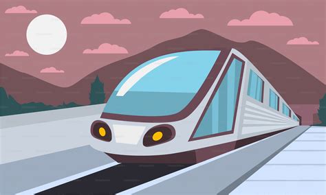 산 근처의 기찻길을 따라 달리는 기차 벡터 Unsplash의 역 이미지