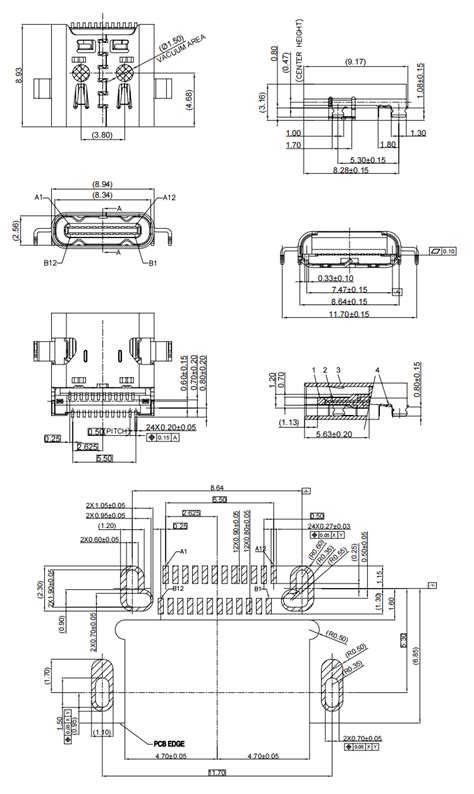 Female Pin Type C Stainless Steel Shell Usb Type C Female Connector