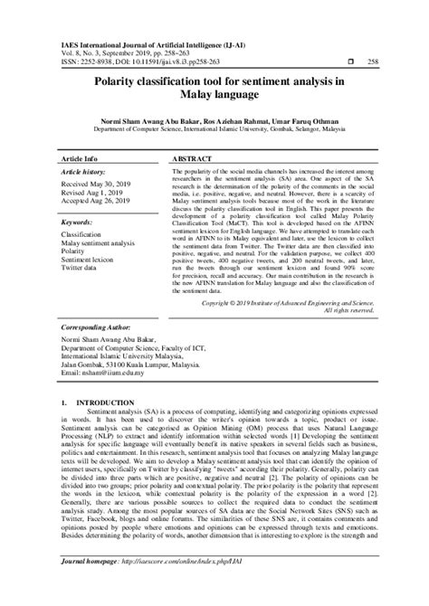 Pdf Polarity Classification Tool For Sentiment Analysis In Malay Language
