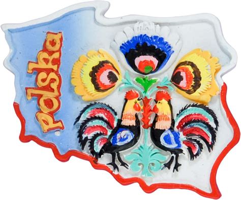 Polish Magnet Featuring Poland Map With Polska Folk Art