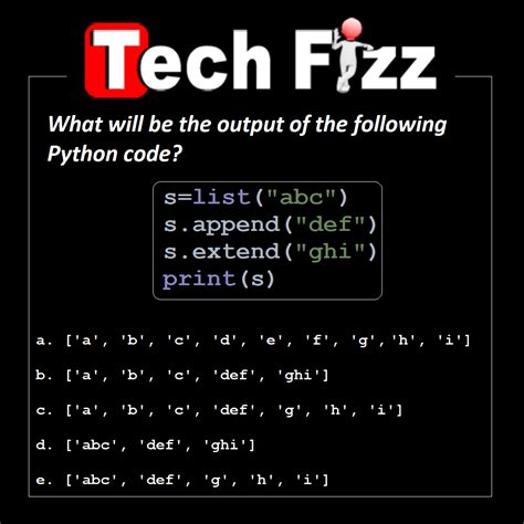 Tech Fizz Q32 What Will Be The Output Of The Following Python Code S List Abc S Append