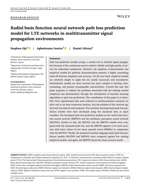 radial basis function neural network path loss prediction model for lte