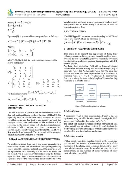 Fuzzy Logic Controller For Synchronous Generators In A Stand Alone Multi Machine Power System Pdf