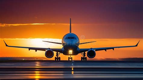 Passenger Plane At Sunset Late Evening At An International Airport In Spring Stock Illustration