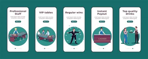 카지노 온 보딩 모바일 앱 화면 템플릿 전문 직원 정기적 인 승리 문자가 흰색 인 연습 웹 사이트 단계 Ux Ui