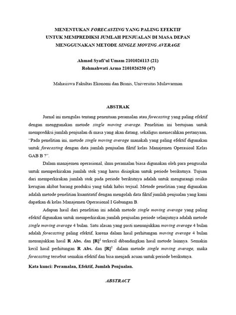 Menentukan Metode Forecasting Yang Paling Efektif Pdf