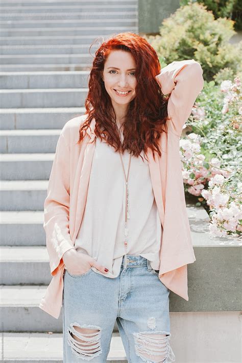 Portrait Of Redhead Smiling Woman By Stocksy Contributor Amor