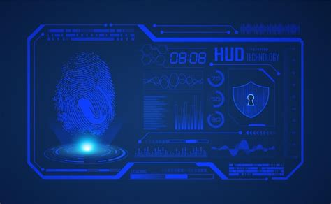 세계 이진 회로 기판 미래 기술 블루 Hud 사이버 보안 개념 배경 프리미엄 벡터