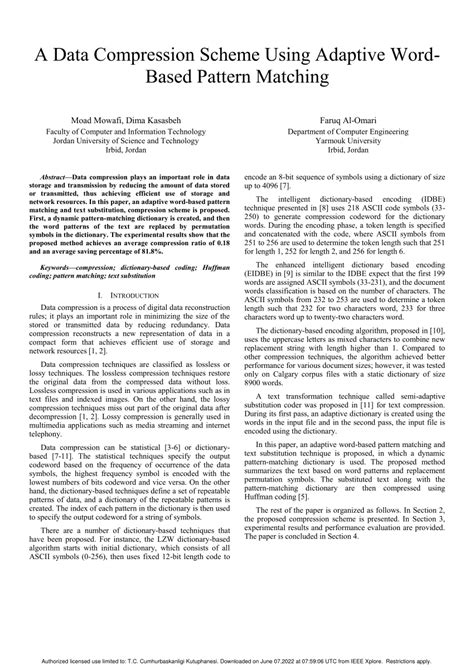 Pdf A Data Compression Scheme Using Adaptive Word Based Pattern Matching