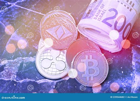 Horizontal View Of Cryptocurrency Tokens Including Bitcoin Ethererum Ripple And Litecoin Saw