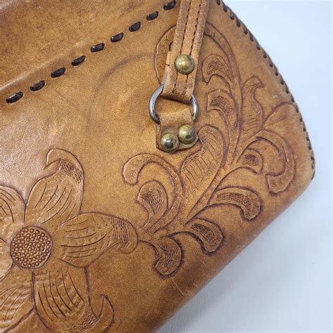Vintage Tooled Leather Flower Design Purse Mary Etsy