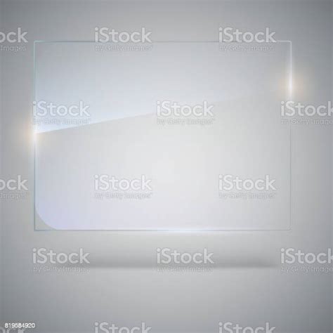 빈 투명 벡터 유리 접시입니다 벡터 템플릿 복사 공간 모형 배너 하이라이트와 현실적인 질감 사진 및 백그라운드에 발광 플라스틱 3 차원 일러스트 레이 션을 통해 볼 유리
