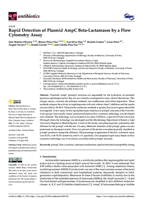 Pdf Rapid Detection Of Plasmid Ampc Beta Lactamases By A Flow Cytometry Assay