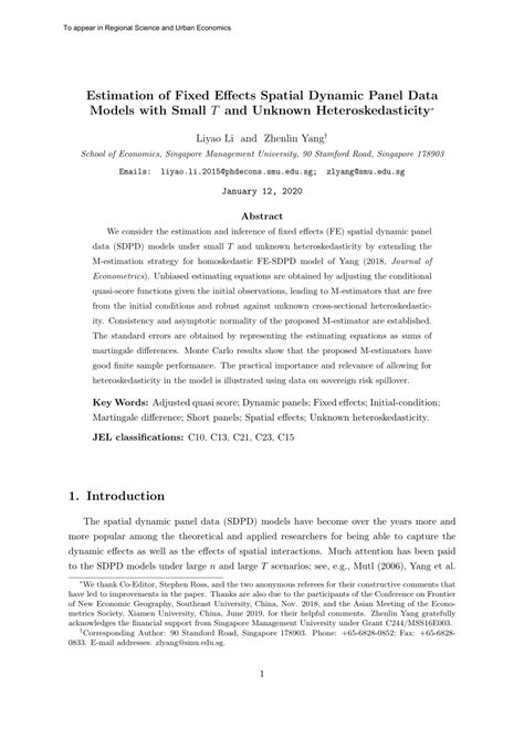 Pdf Estimation Of Fixed Effects Spatial Dynamic Panel Data Models