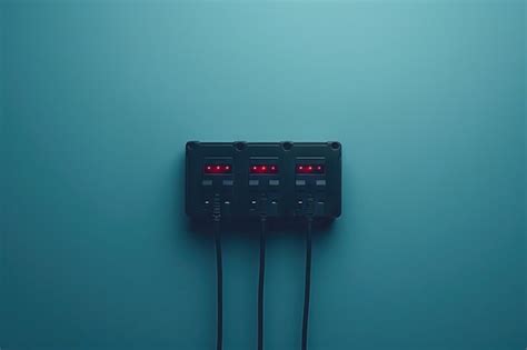 Control Panel With Illuminated Switches Mounted On A Blue Wall In A Dimly Lit Room Premium Ai