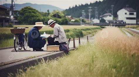Japanese Farmers Talking To Each Other Background A Couple Of Farmers