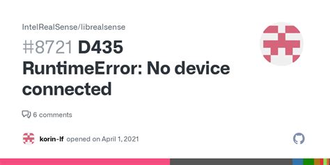 D435 Runtimeerror No Device Connected · Issue 8721 · Intelrealsense