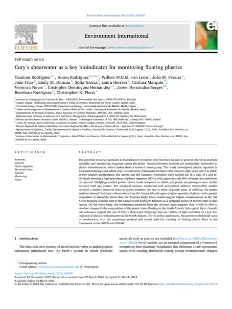 Pdf Corys Shearwater As A Key Bioindicator For Monitoring Floating Plastics
