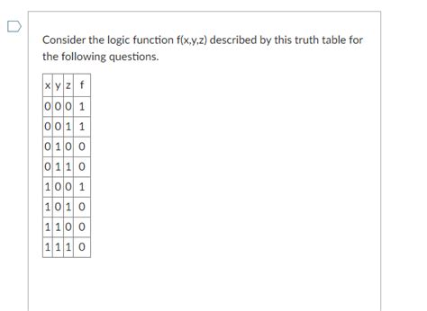 Solved Consider The Logic Function Fxyz ﻿described By