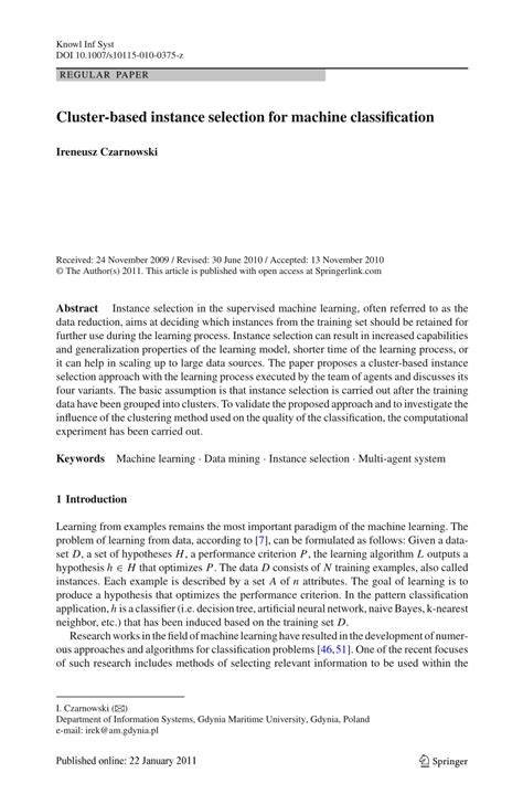 Pdf Cluster Based Instance Selection For Machine Classification