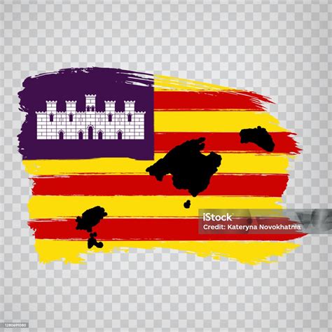 브러쉬 스트로크에서 발레 아레스 제도의 국기 발레아레스 제도의 빈 지도 스페인 왕국 웹 사이트 디자인에 대한 고품질지도 및