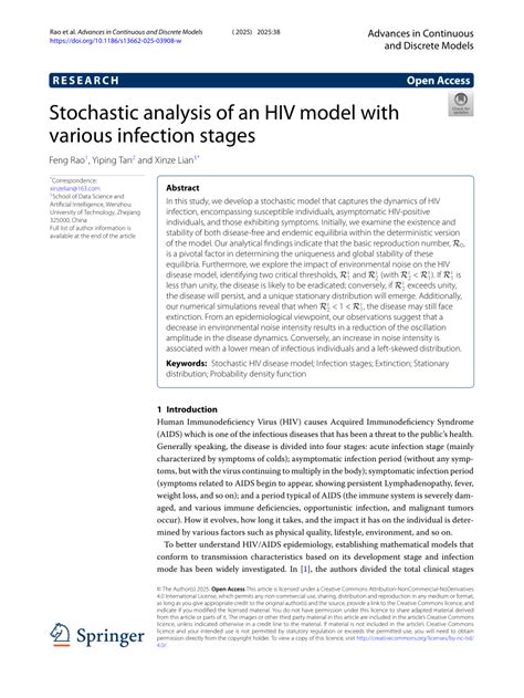 Pdf Stochastic Analysis Of An Hiv Model With Various Infection Stages