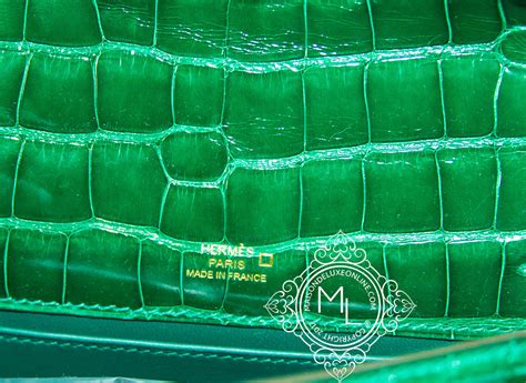 Hermes Green Vert Emerald Crocodile Mini Kelly Pochette Clutch Bag