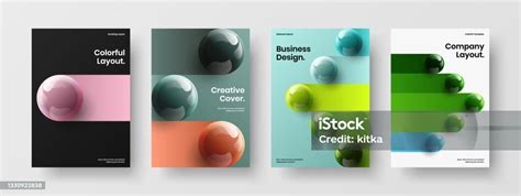여러 가지 색상의 핸드빌 디자인 벡터 템플릿 세트입니다 생생한 3d 구 회사 커버 레이아웃 번들 A4 용지에 대한 스톡 벡터 아트 및 기타 이미지 Istock