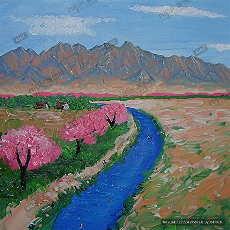Ai创作图油画棒山水 油画春天 丙烯画风景 春天油画 油画桃花园 丙烯画山水 风景刀画 早樱油画 春天风景油画 水粉风景 原创风景油画 乡村山水彩绘 油画山川 小溪水粉画 桃花风景油画