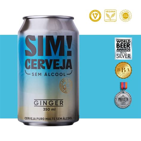 Sim Cerveja Sem Álcool Ginger Kit Com 12 Latinhas