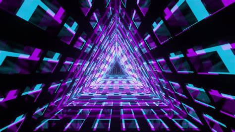 Abstract Illustration Colorful Neon Visual Dynamic Loop Background Of Endless Triangle Tunnel