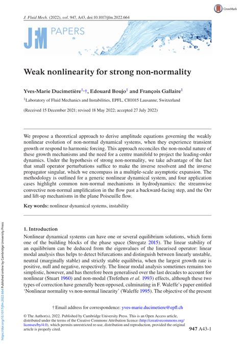 Pdf Weak Nonlinearity For Strong Non Normality