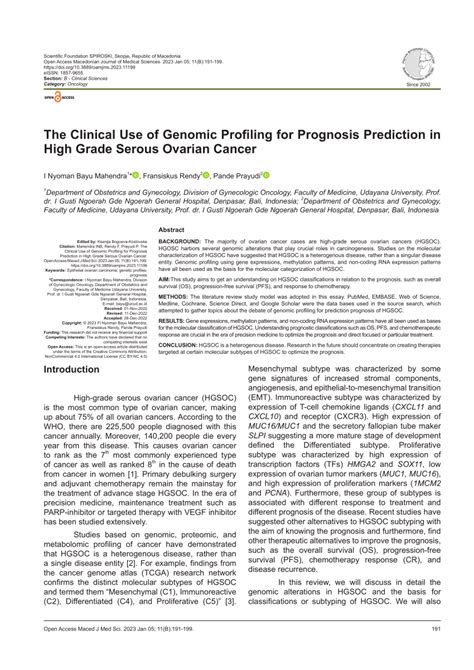Pdf The Clinical Use Of Genomic Profiling For Prognosis Prediction In