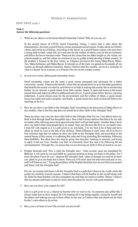 Cwts Module 2 Assigned Activity In Cwts Module 2 Assessments