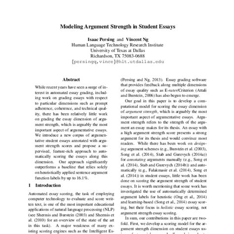 Modeling Argument Strength In Student Essays ACL Anthology