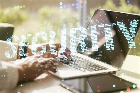 premium photo cyber security creative concept with hands typing on