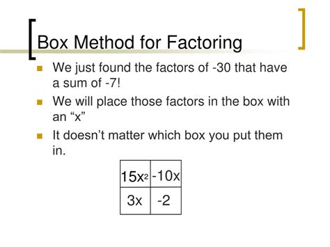 PPT Box Method For Factoring PowerPoint Presentation Free Download ID