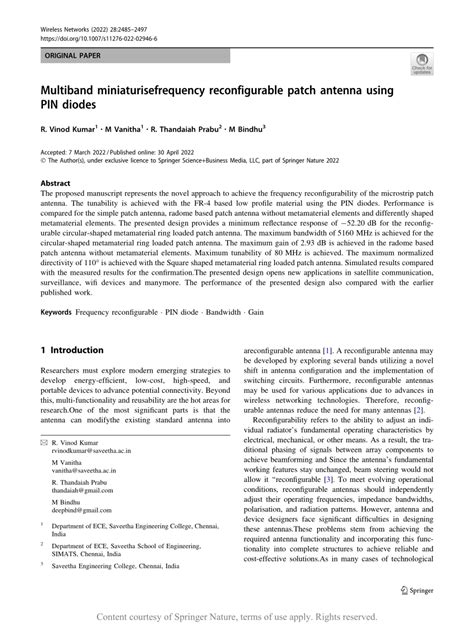 Multiband Miniaturisefrequency Reconfigurable Patch Antenna Using Pin Diodes Request Pdf